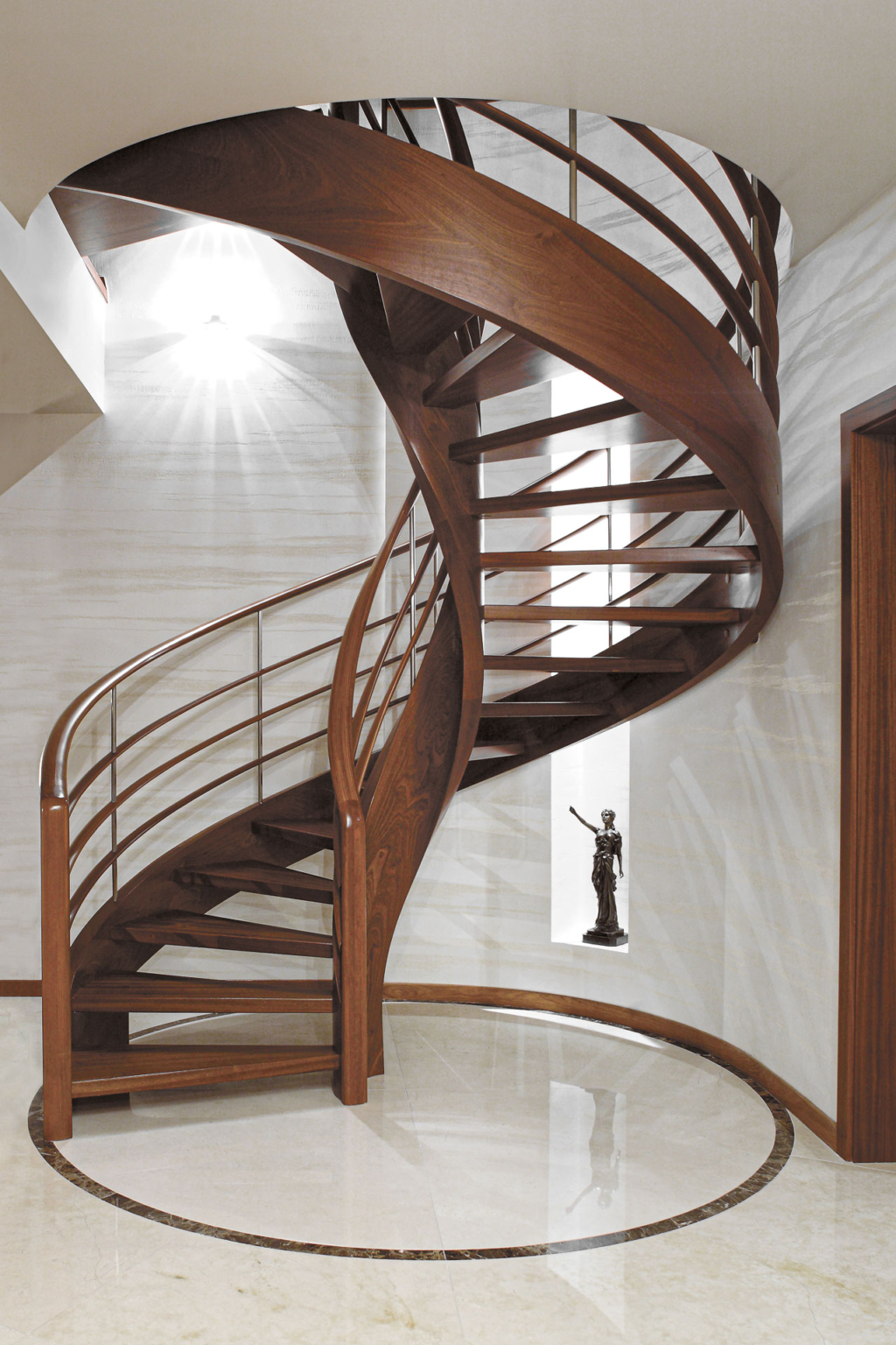 Wooden staircase, spiral staircase, stringer staircase, railing made of ...